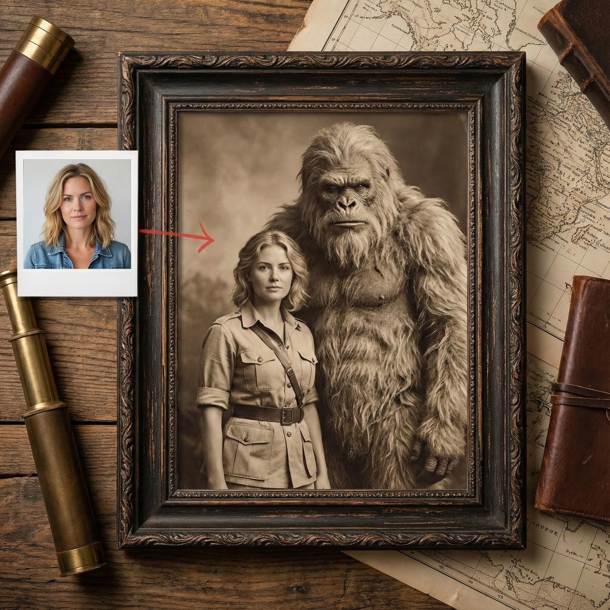 Custom Sasquatch Portrait From Photo, Vintage Explorer Style With ...