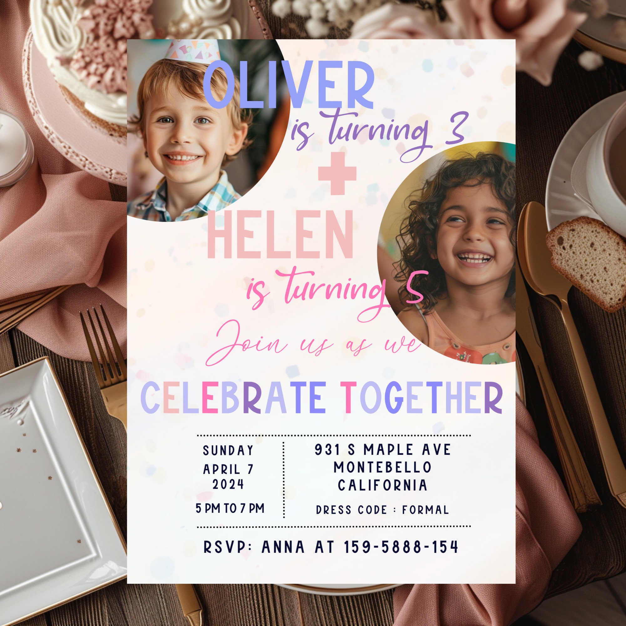 Editable Joint Birthday Party Canva Template,sibling Birthday Party ...
