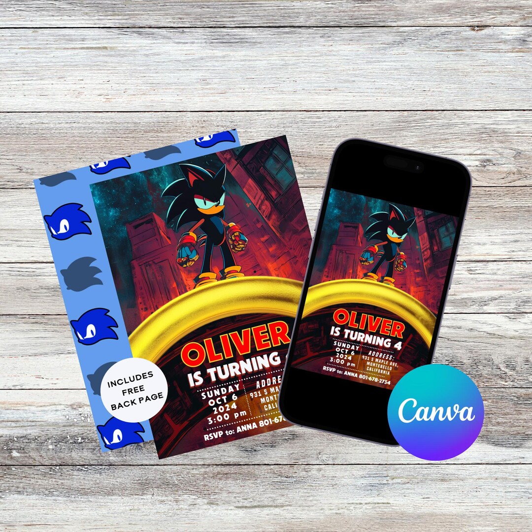 Invitación de Sonic Shadow, invitación electrónica para fiesta infantil ...