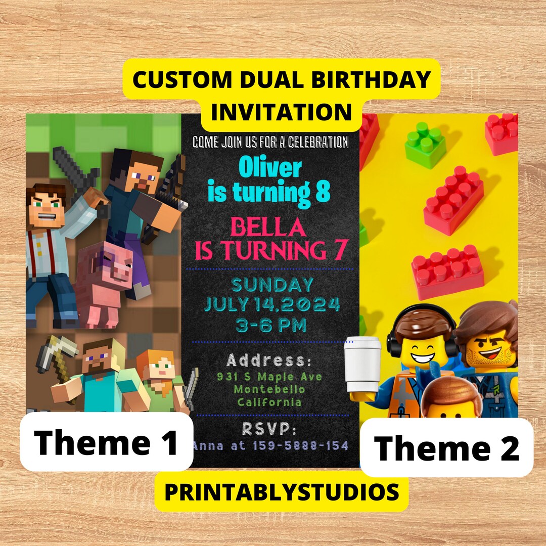 Double Birthday Invitations,sibling Joint Birthday Invitation,split ...
