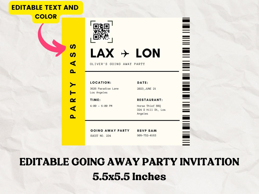Boarding Pass Going Away Party Invitation: Editable Farewell Invite ...