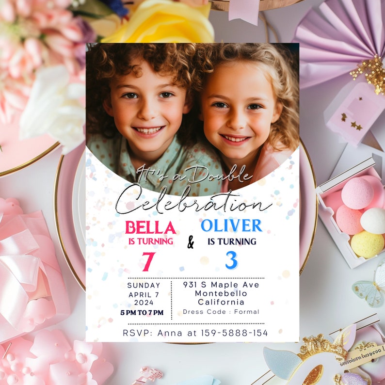 Editable Joint Birthday Party Canva Template,sibling Birthday Photo ...