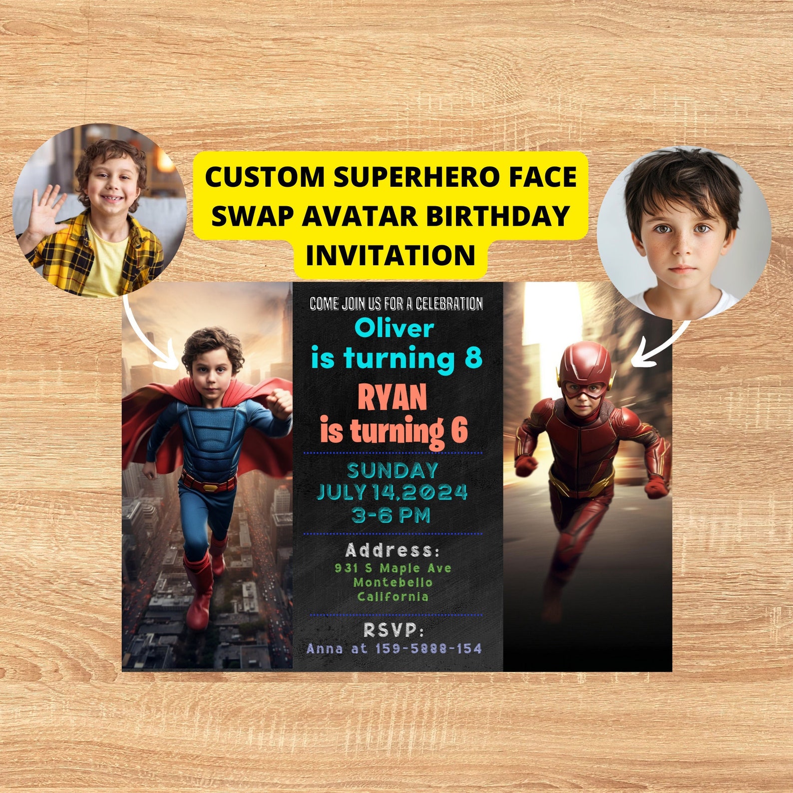 Dual Superhero Face Swap Invitation, Dual Custom Face Invite, Joint ...