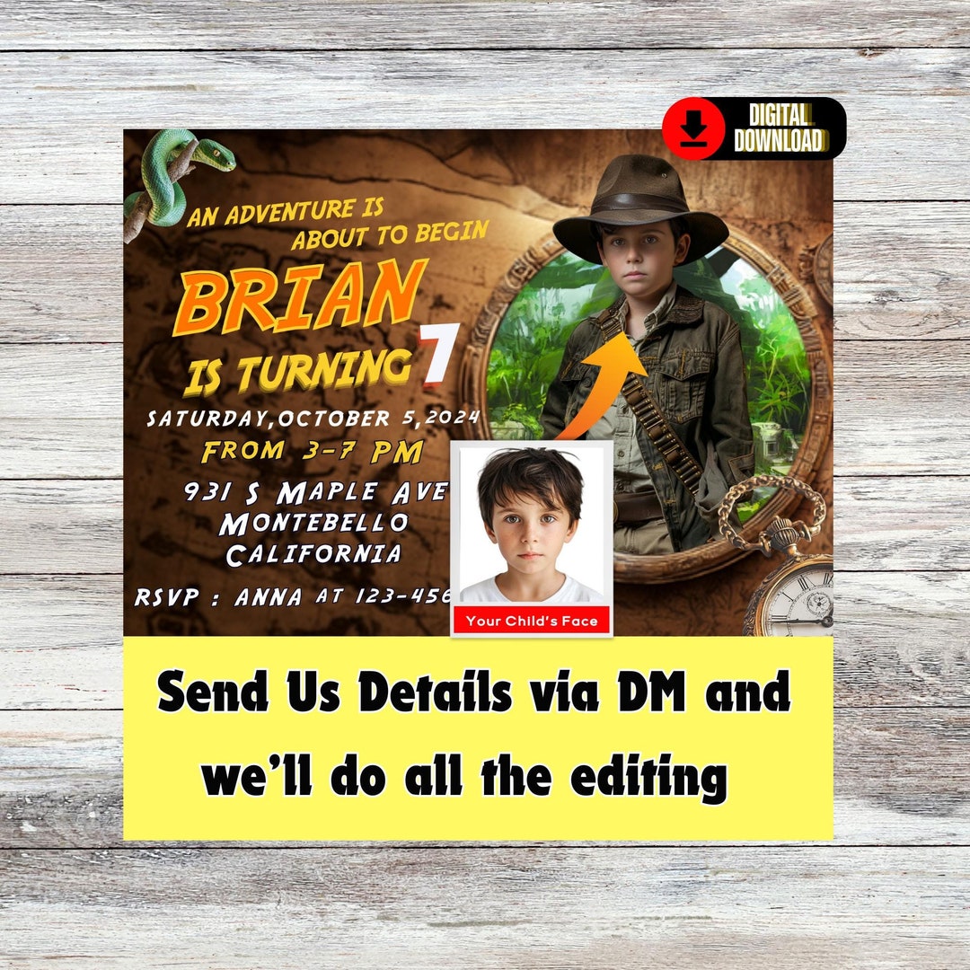 Indiana Personalized With Photo Birthday Invitation - Indiana Party ...