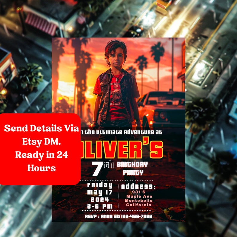 Custom GTA Face Swap Birthday Invitation, Video Game Birthday Invite ...