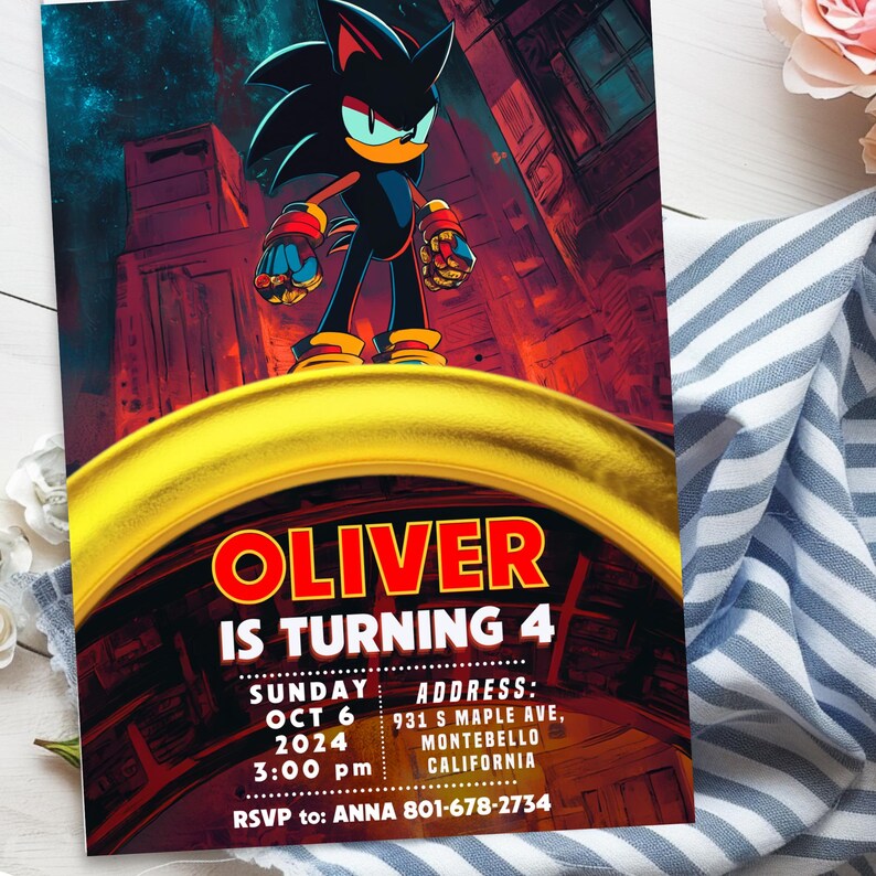 Invitación de Sonic Shadow, invitación electrónica para fiesta infantil ...