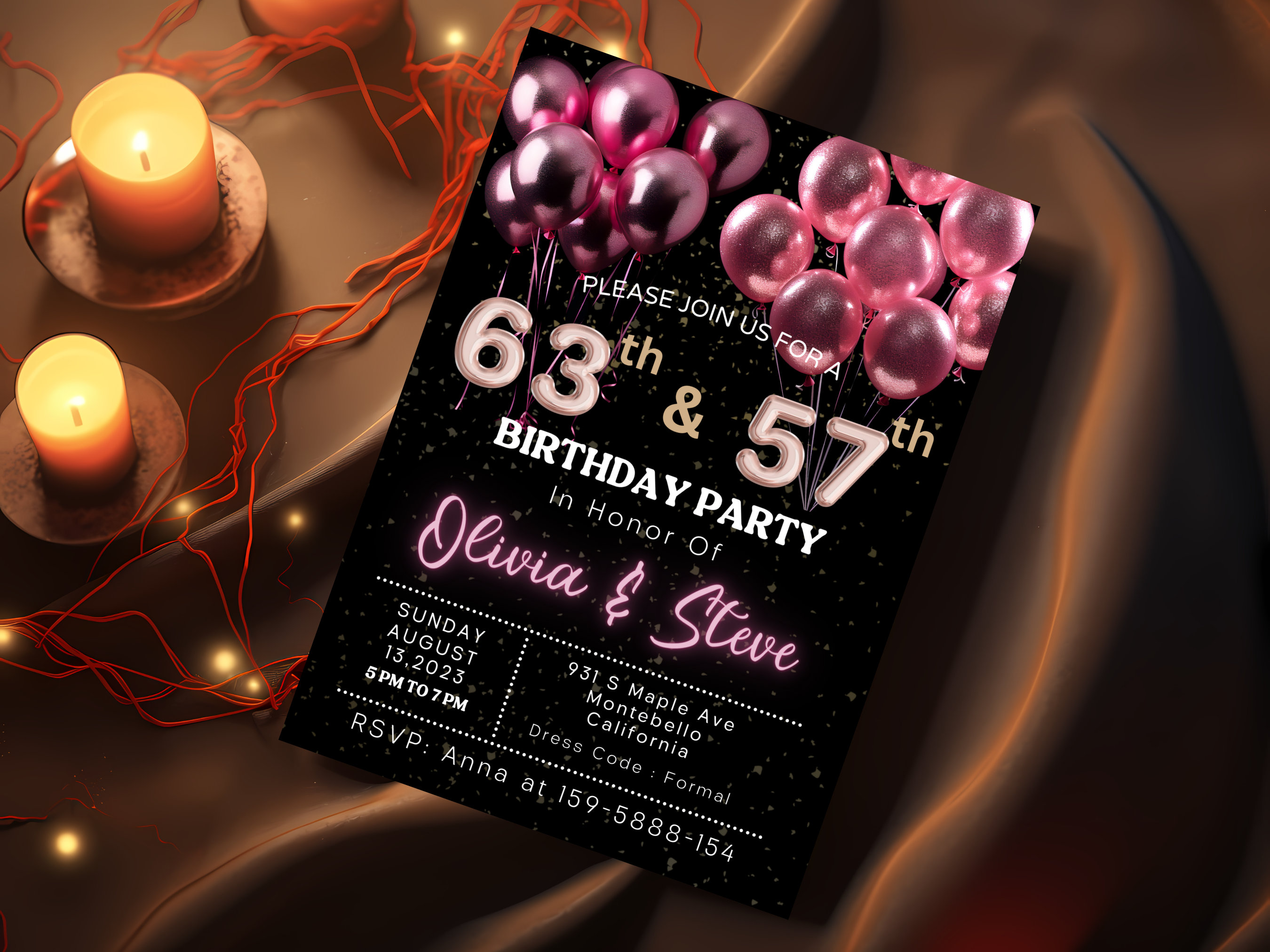 Editable Adult Joint Birthday Party Invitation, Double Birthday Party ...