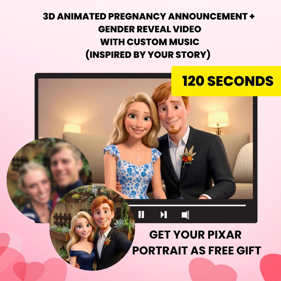 Custom 120 Seconds 3D Animated Pixar Pregnancy Announcement + Gender ...