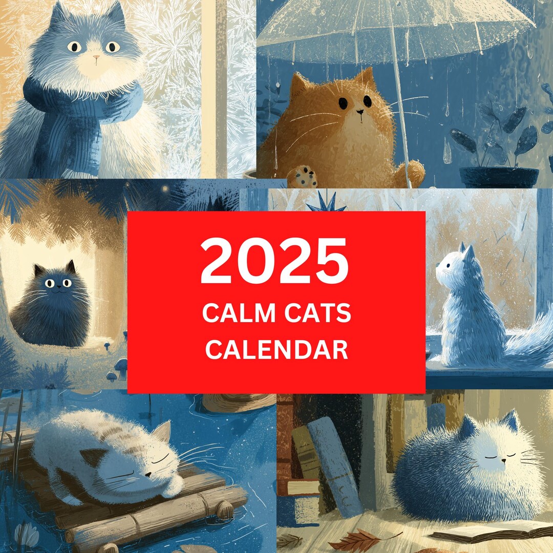 2025 Illustrated Cat Calendar: Printable Wall Art (a4/8.5x11, Instant ...