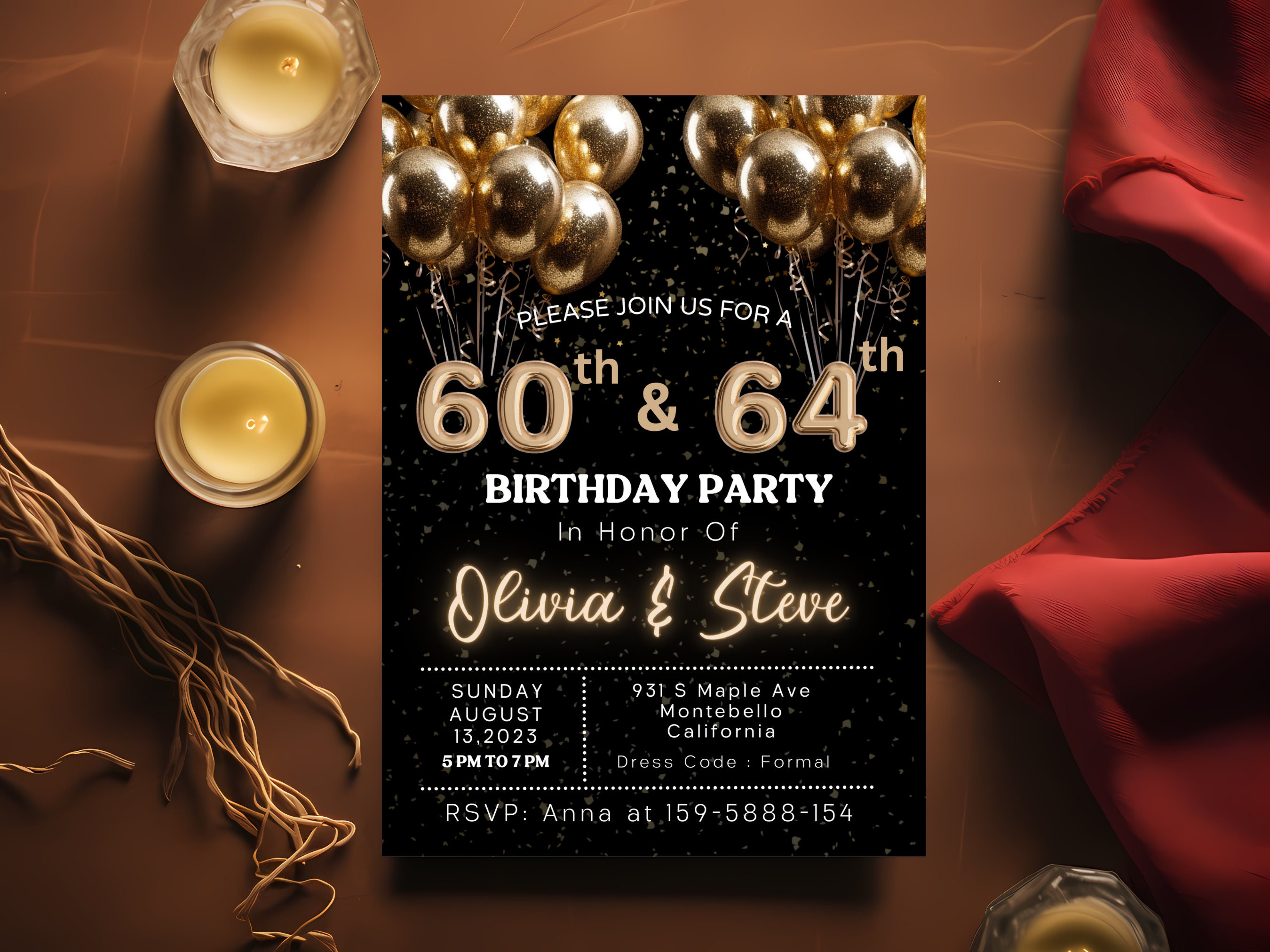 Dual Joint Birthday Party Invitation Template, Gold Glitter and ...