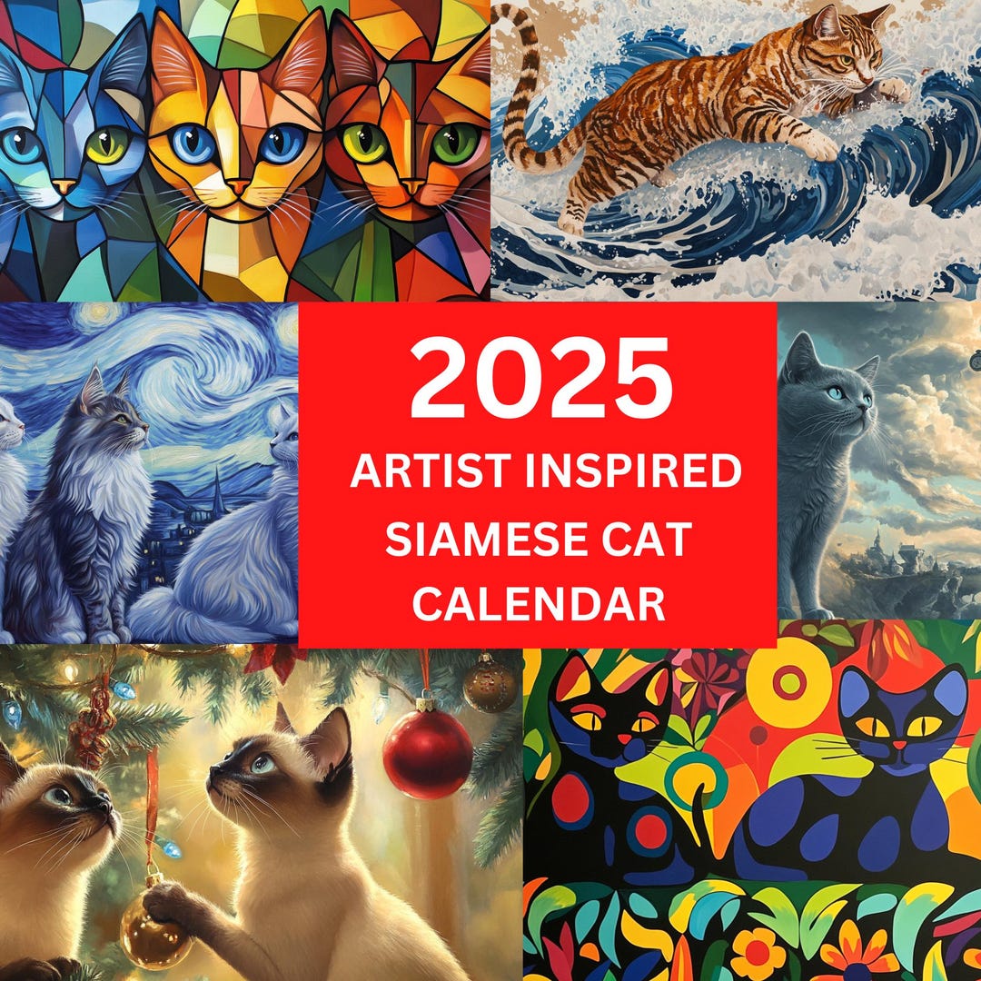 Vincent Van Gogh Inspired 2025 Cat Calendar,claude Monet Style ...