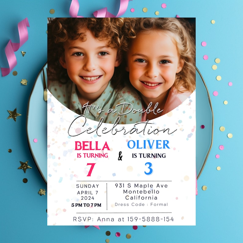 Editable Joint Birthday Party Canva Template,sibling Birthday Photo ...