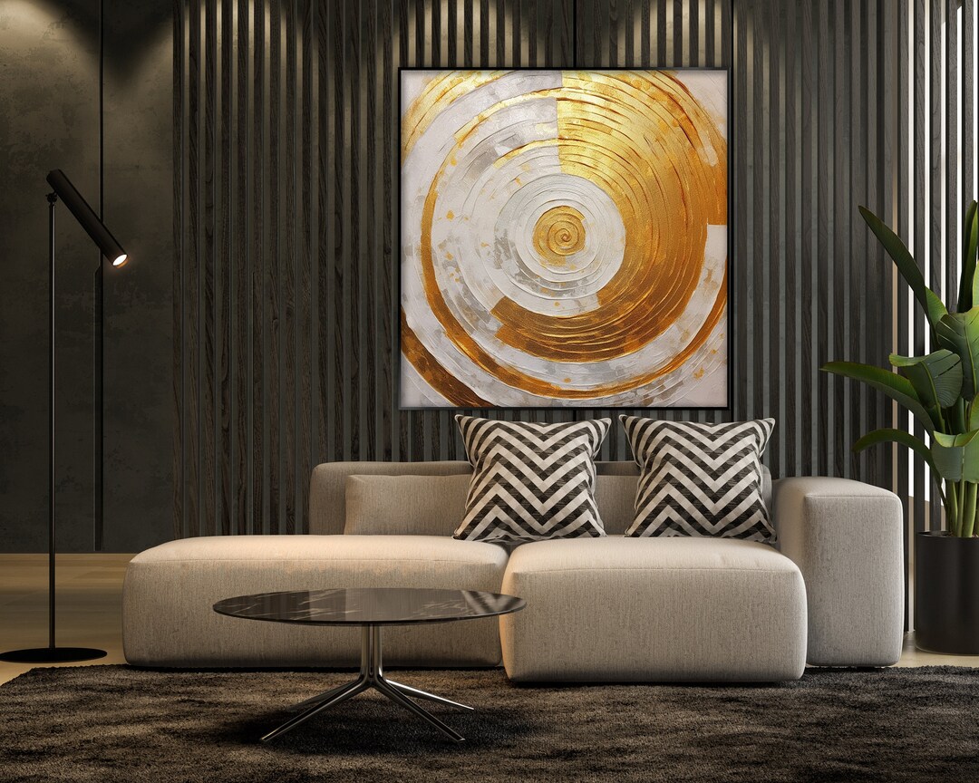 Gold Circle Oil Painting, 100% Handmade, Modern Minimalist Golden ...