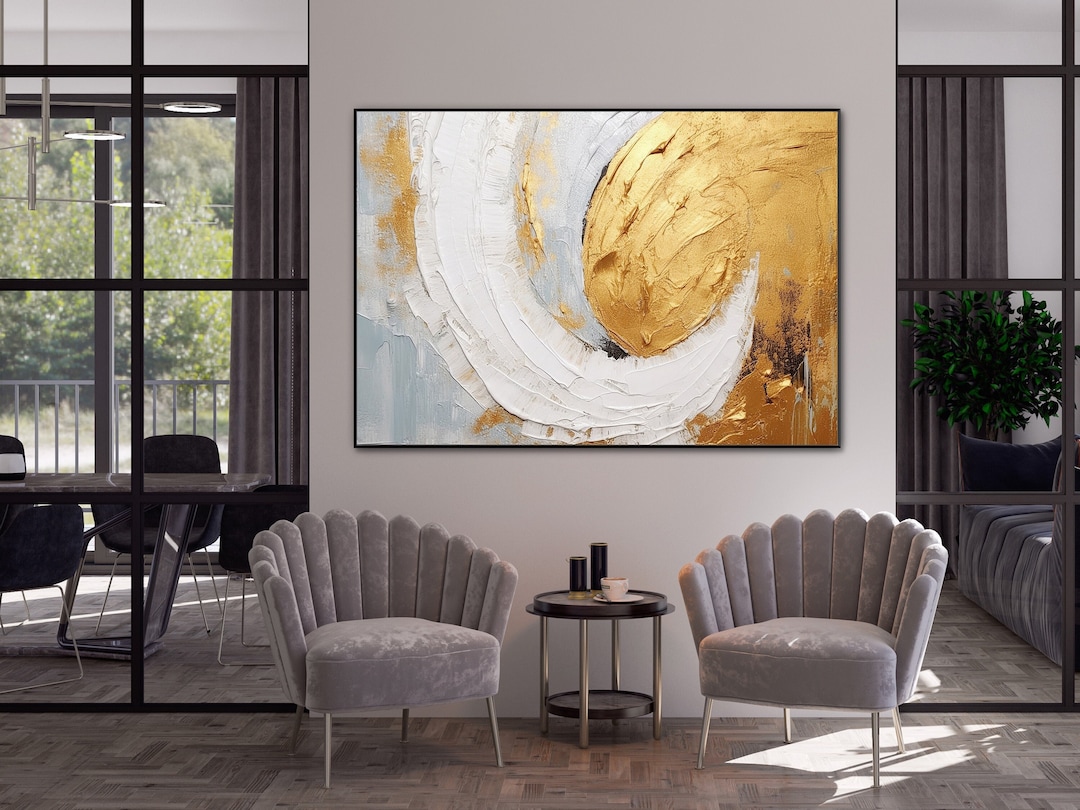 Gold and White Painting 100% Handmade Modern Gold Painting - Etsy