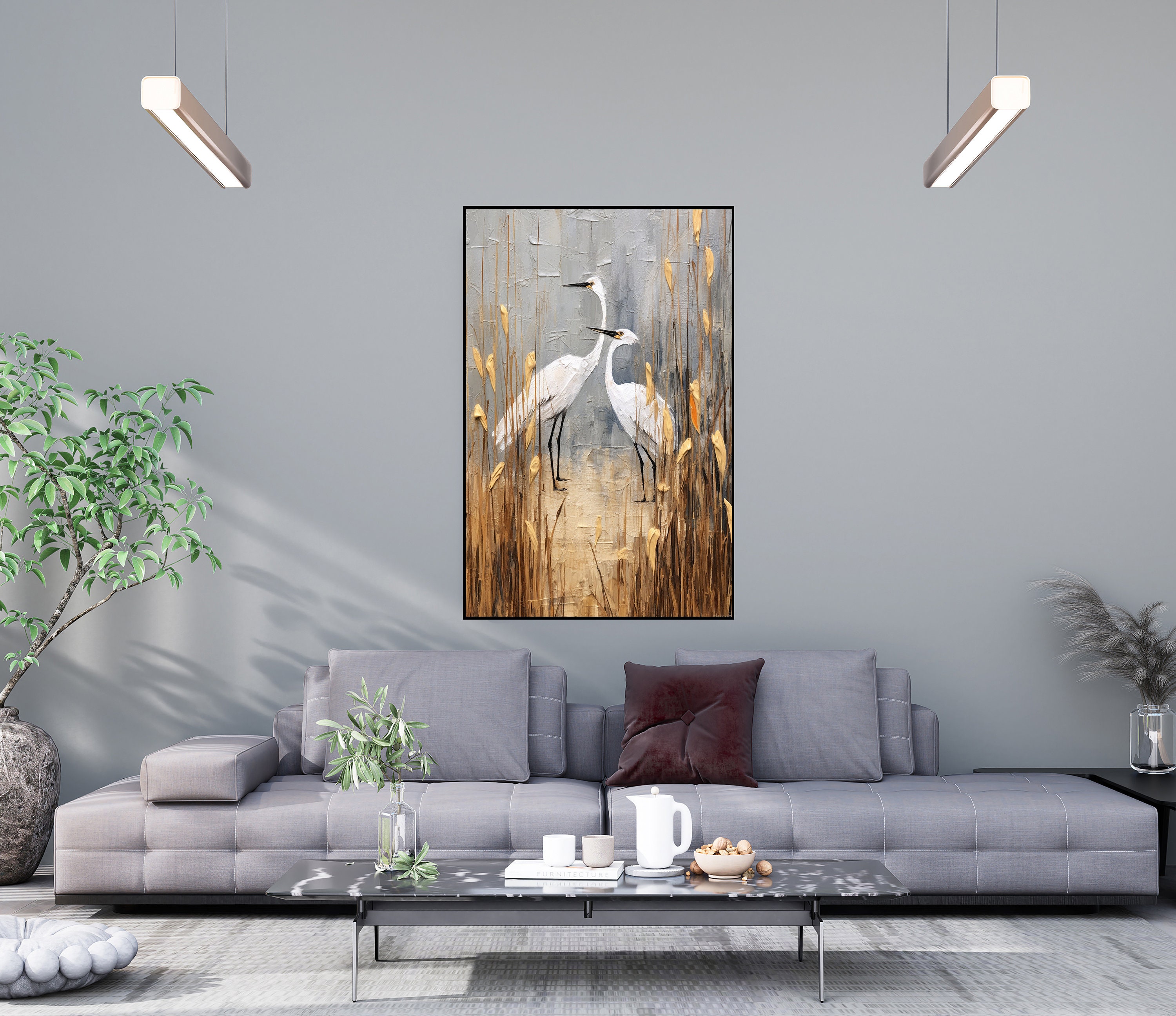 Stork Oil Painting, 100% Handmade, Abstract White Stork Painting ...