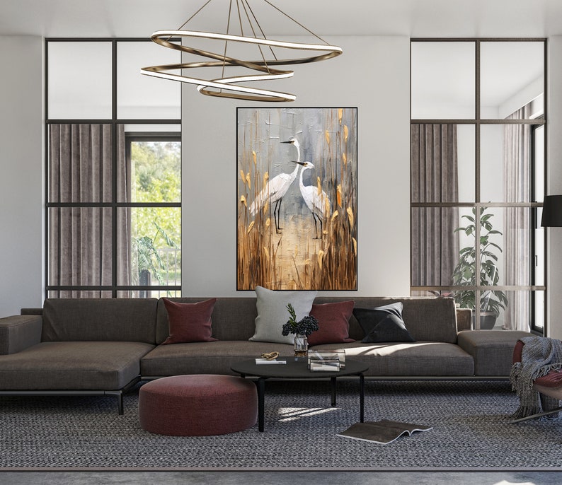 Stork Oil Painting, 100% Handmade, Abstract White Stork Painting ...