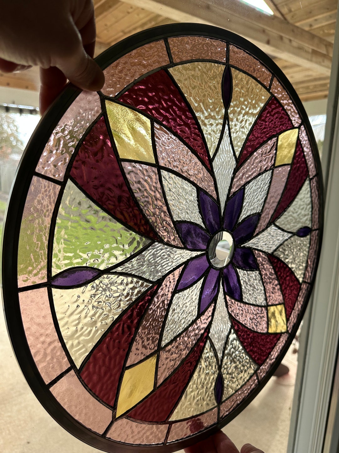 Stained Glass Window Panel Raspberry Ripple - Etsy