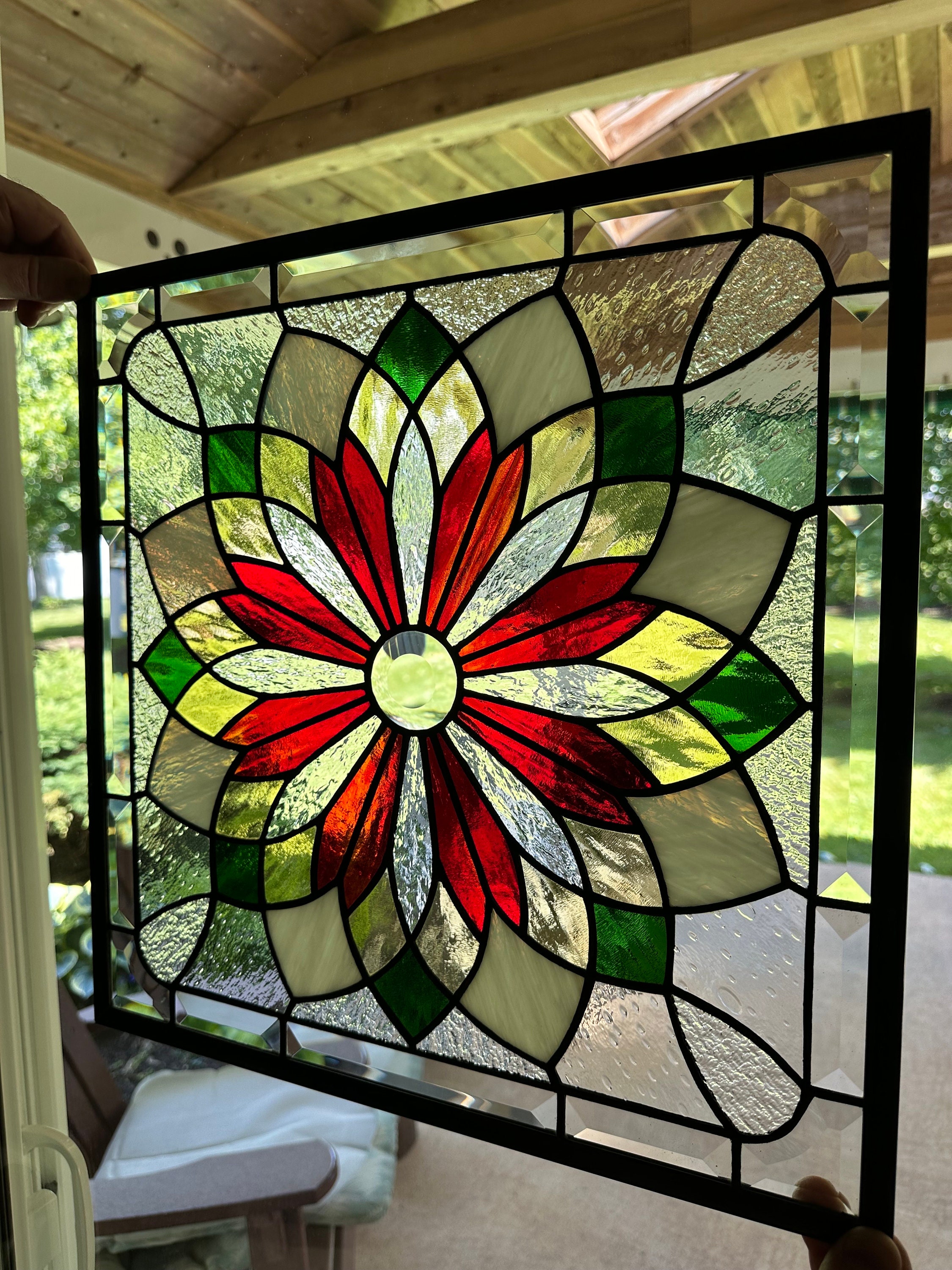Stained Glass Window Panel - Red Fission - Etsy