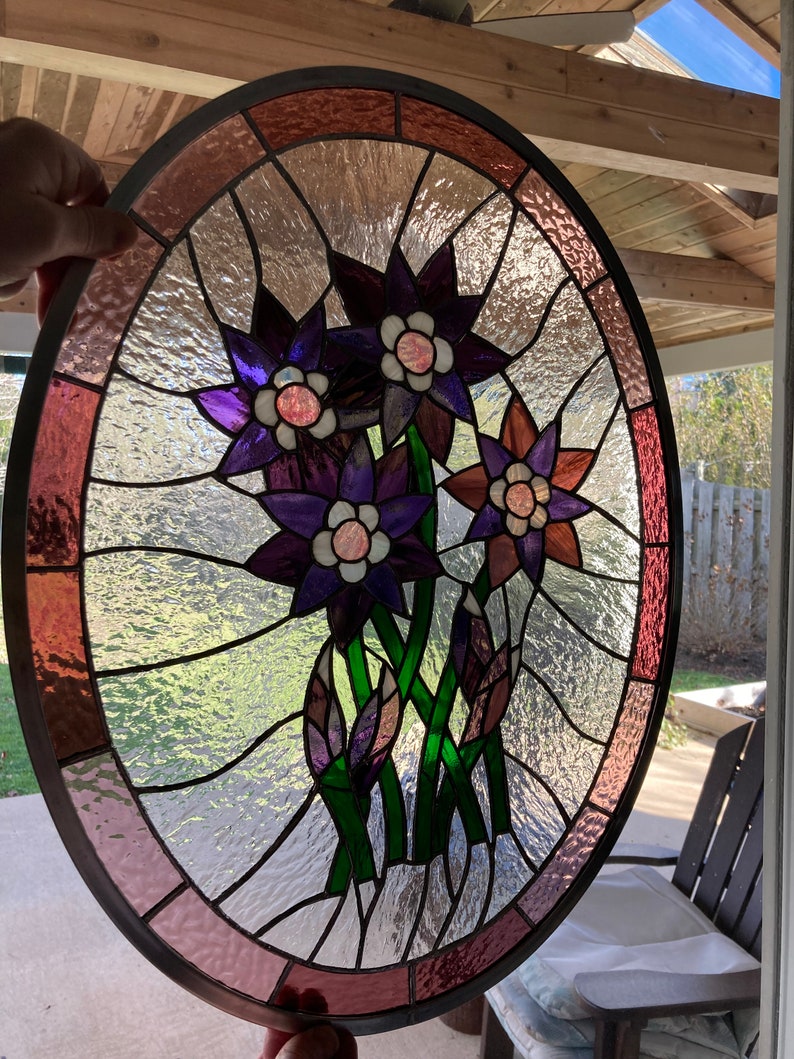 Stained Glass Panel Spring Blooms in Purple - Etsy
