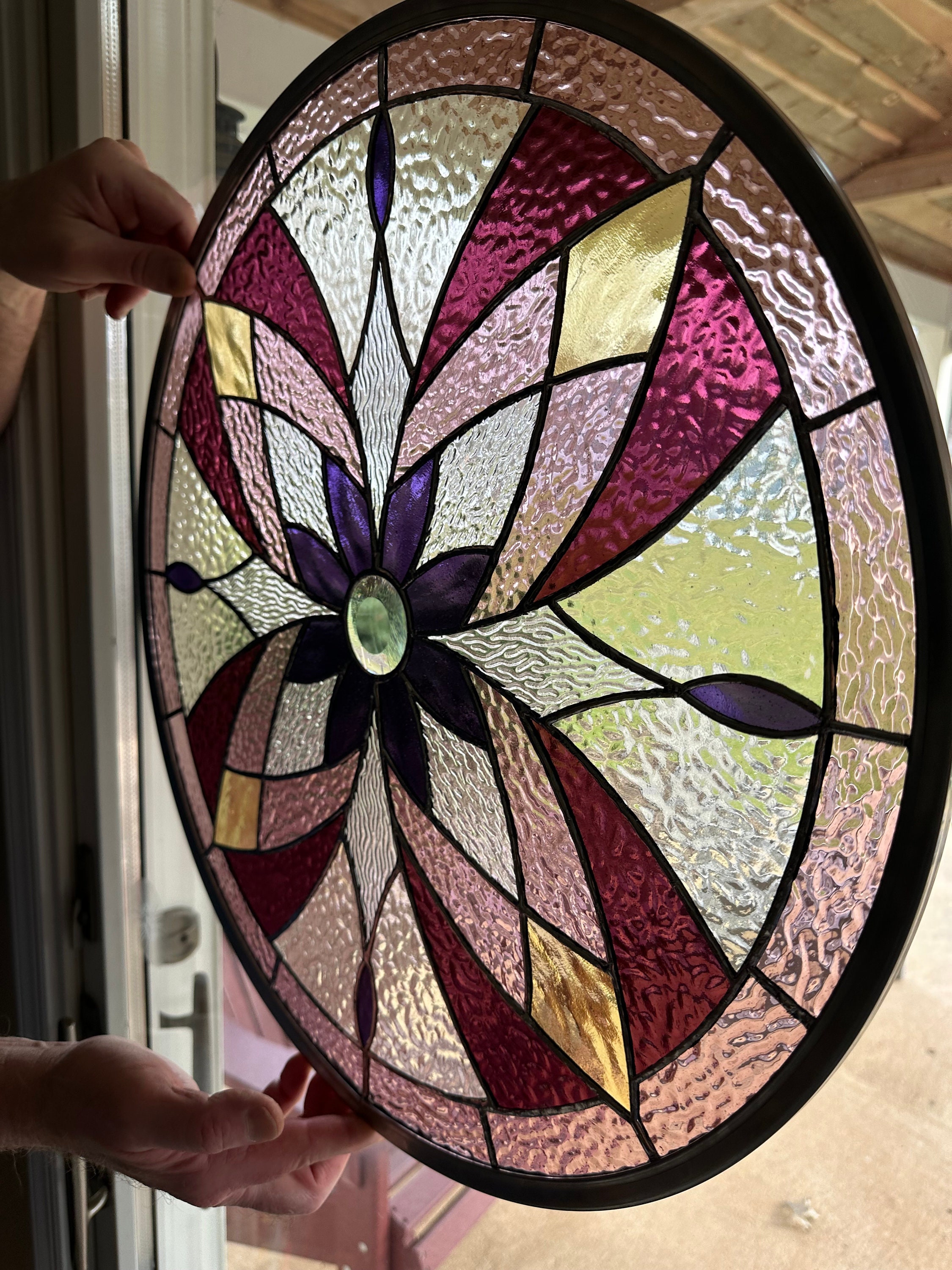 Stained Glass Window Panel Raspberry Ripple - Etsy