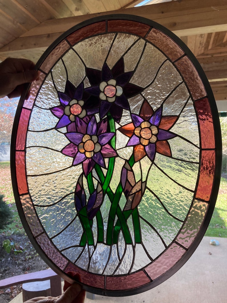 Stained Glass Panel Spring Blooms in Purple - Etsy