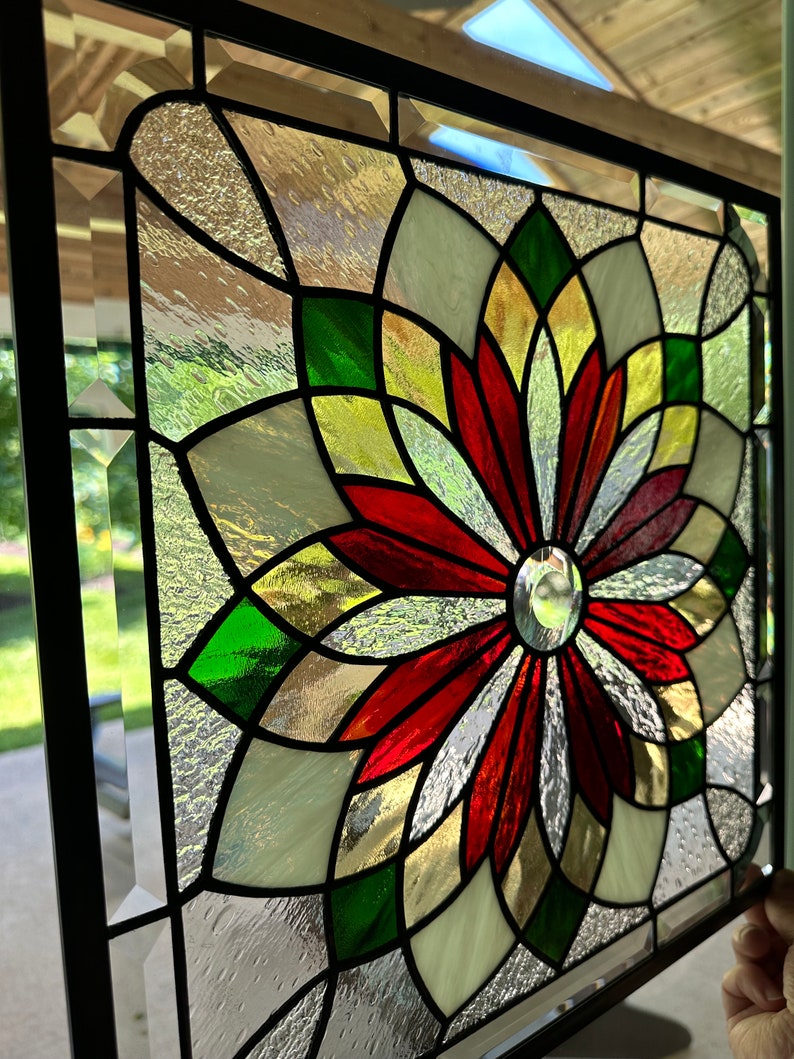 Stained Glass Window Panel - Red Fission - Etsy