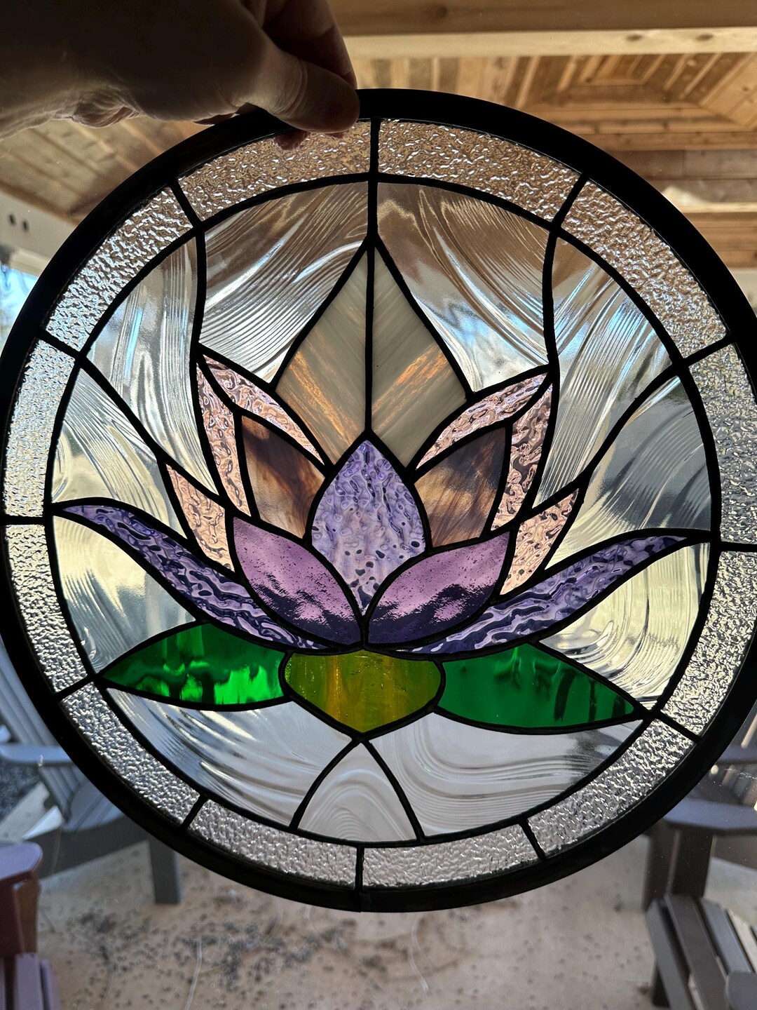 Stained Glass Window Panel - Purple Lotus - Etsy