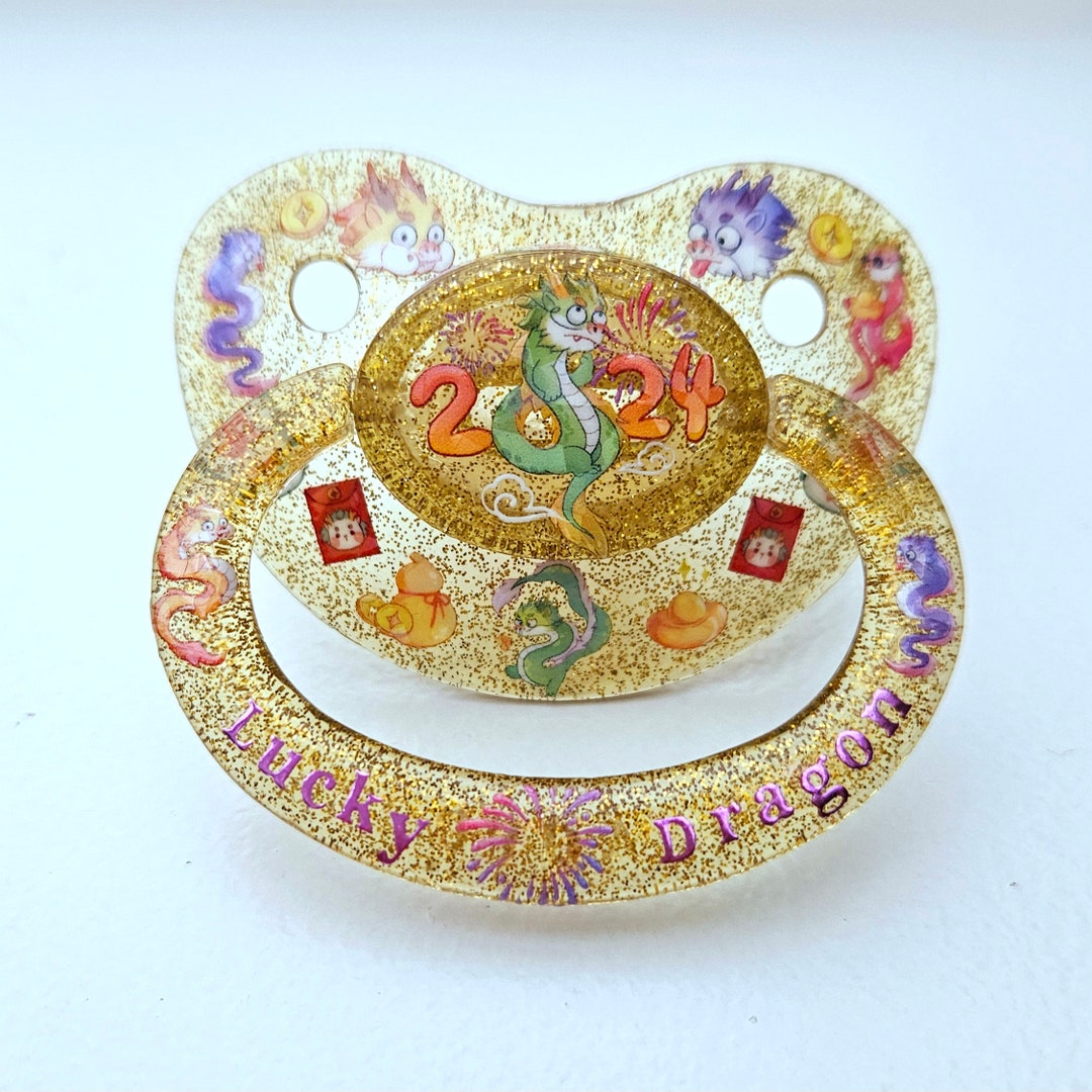 Gold Lucky Dragon Baby Glitter Paci - Etsy