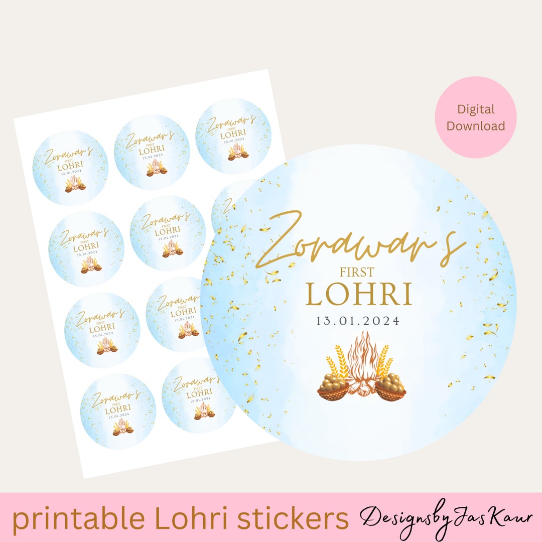 Lohri Stickers Printable Lohri Favours First Lohri Personalised Lohri ...