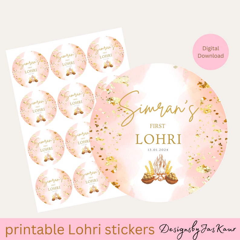 Lohri Stickers Digital Download Printable Favour Lohri Stickers 1st ...