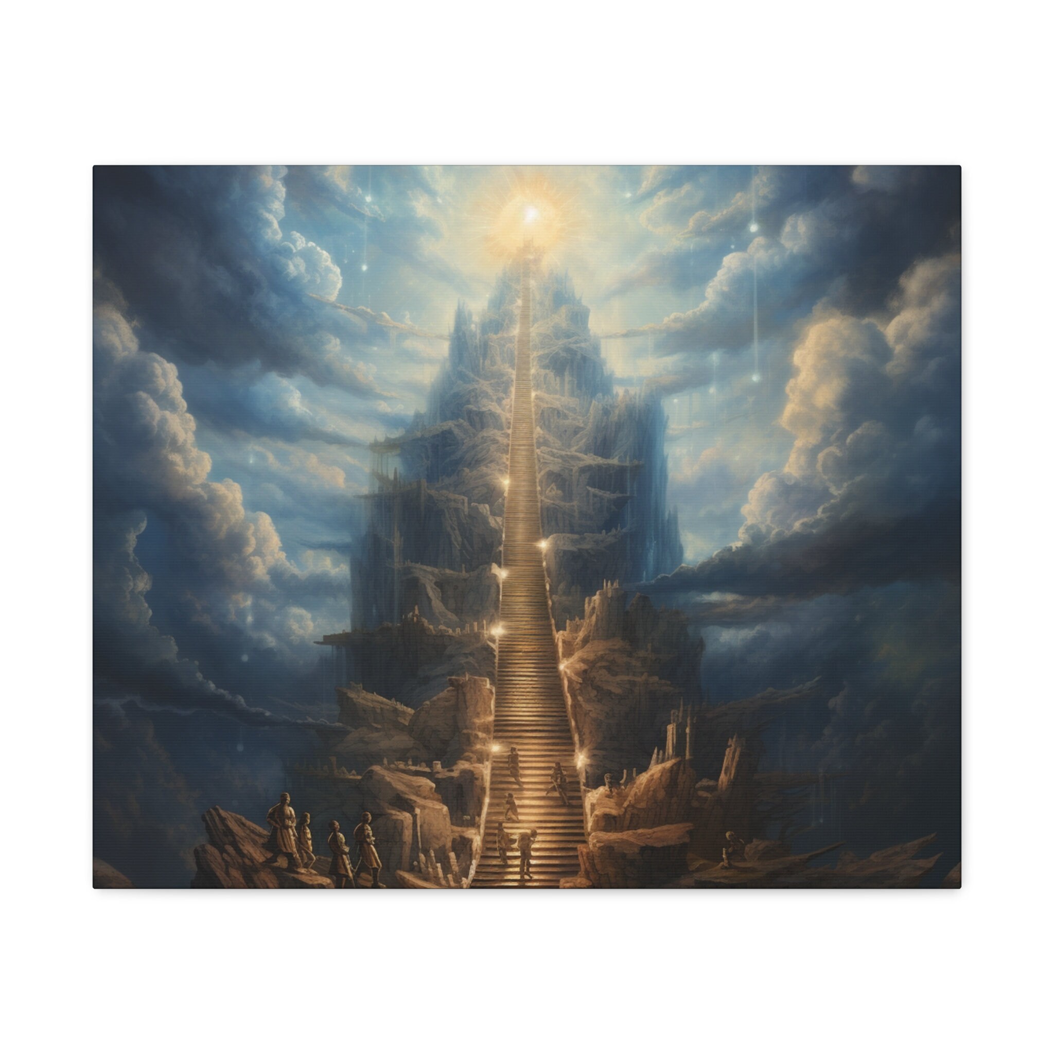 Christian Wall Art, Blue and Gold, Jacobs Latter, Stairs to Heaven, God ...