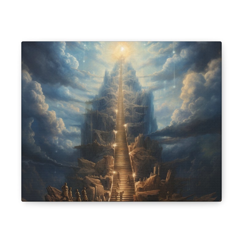 Christian Wall Art, Blue and Gold, Jacobs Latter, Stairs to Heaven, God ...