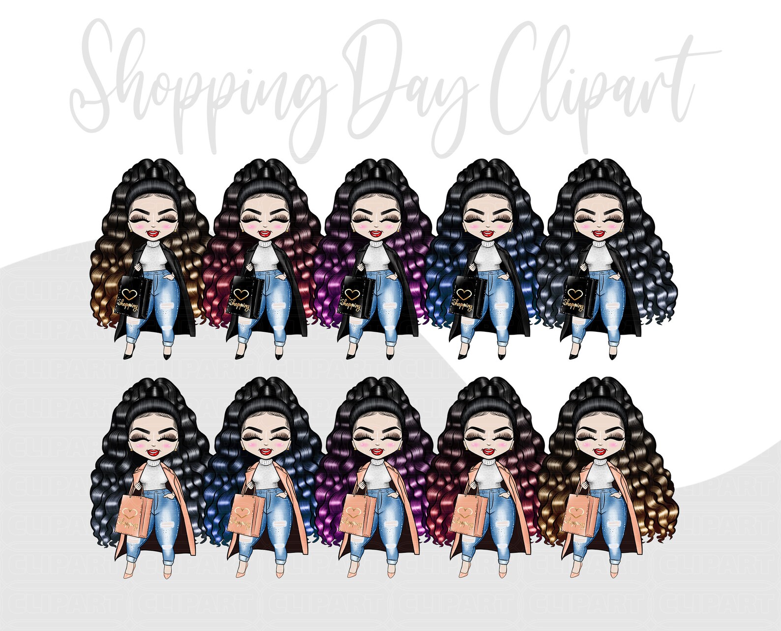 Shopping Girl Clipart Bundle Autumn Fashion Dolls Clipart - Etsy