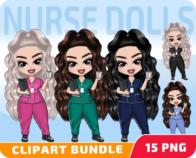 Nurse Clipart Bundle Nurse PNG Sublimation, Medical Dolls Clipart ...