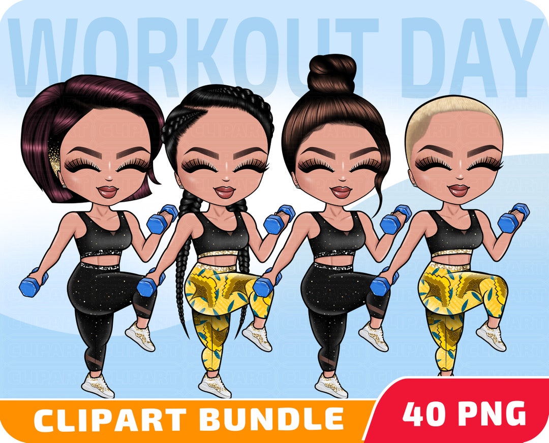 Workout Clipart Bundle Sport Clipart, Fitness Girl PNG, Gym Day ...