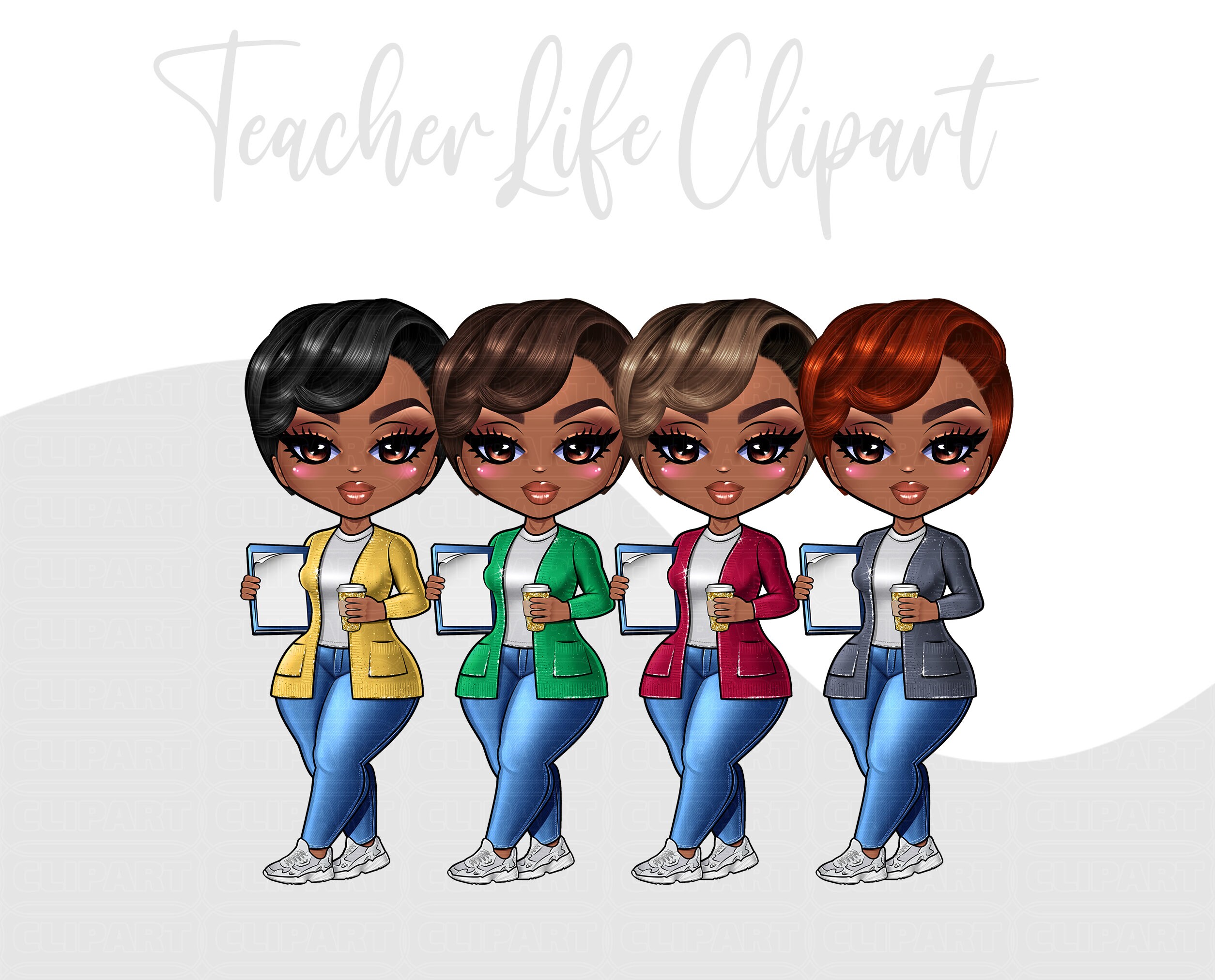 Work Vibes Clipart Bundle African American Teacher PNG, Back to School ...
