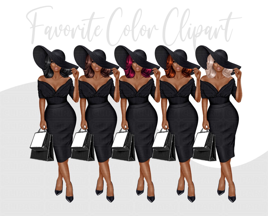 Lady in Black Clothes Clipart Bundle - African American Girl PNG, Afro ...