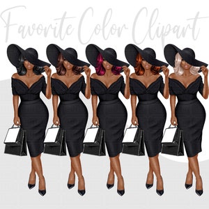 Lady in Black Clothes Clipart Bundle - African American Girl PNG, Afro ...