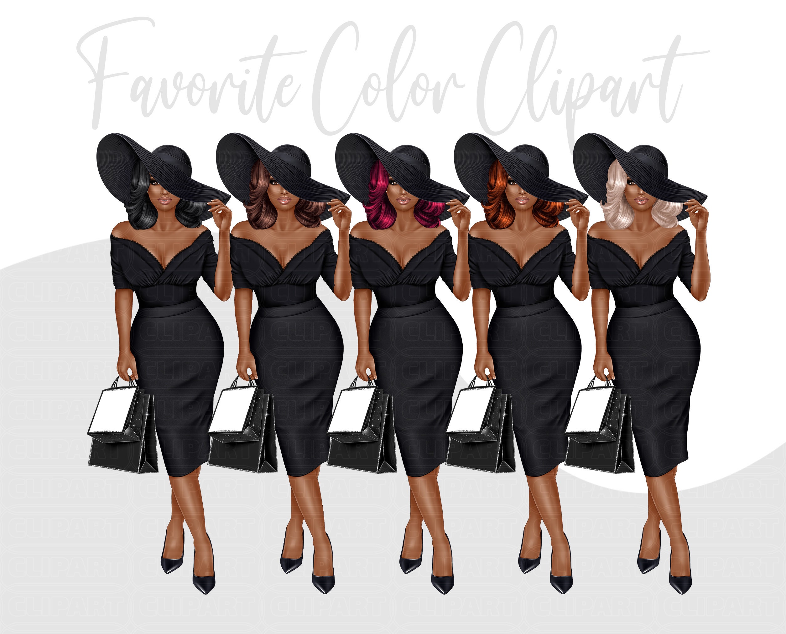 Lady in Black Clothes Clipart Bundle African American Girl PNG, Afro ...