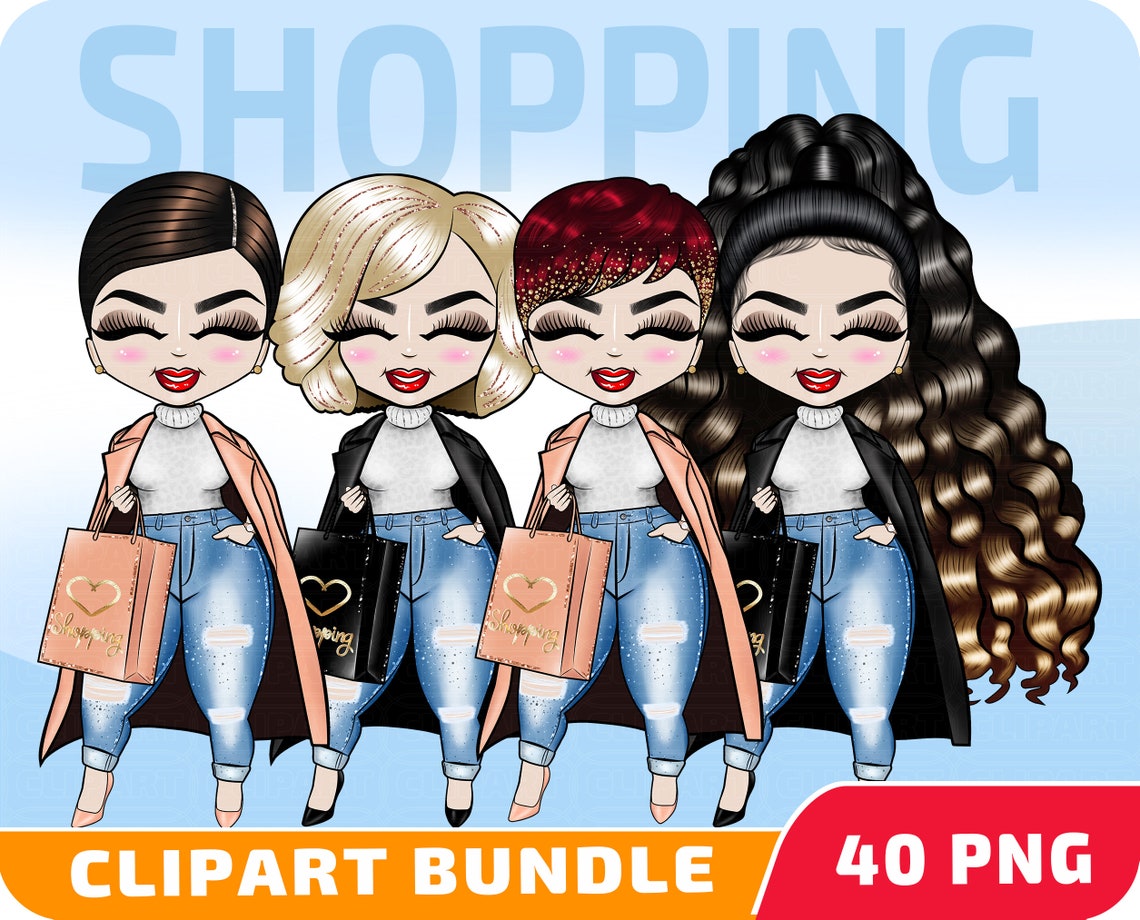 Shopping Girl Clipart Bundle Autumn Fashion Dolls Clipart - Etsy