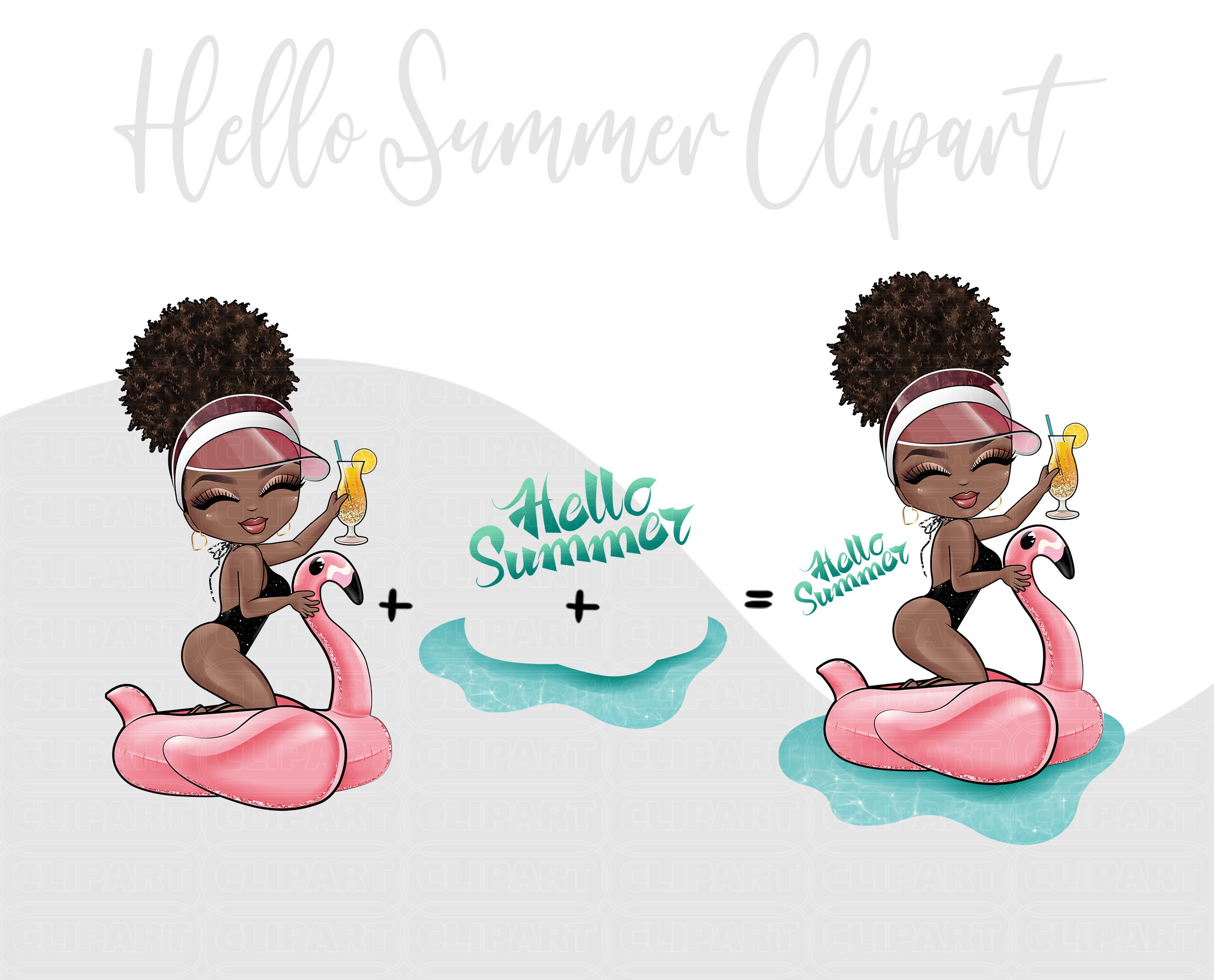 Pool Party Clipart Bundle Hello Summer Clipart, African American PNG ...