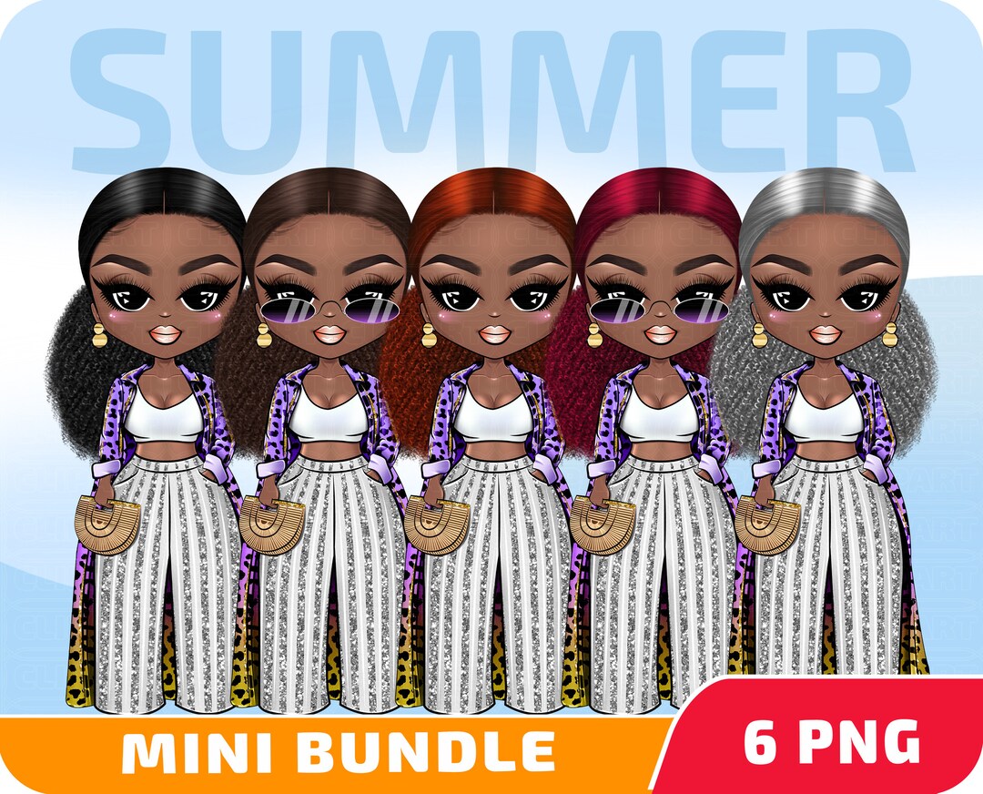 Summer Clipart Set - Vacay Mode PNG, African American Fashion Dolls PNG ...