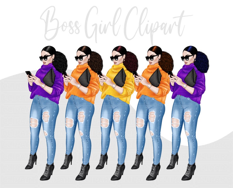 Busy Girl Clipart, Girl Boss PNG, African American Boss Girl Fashion ...