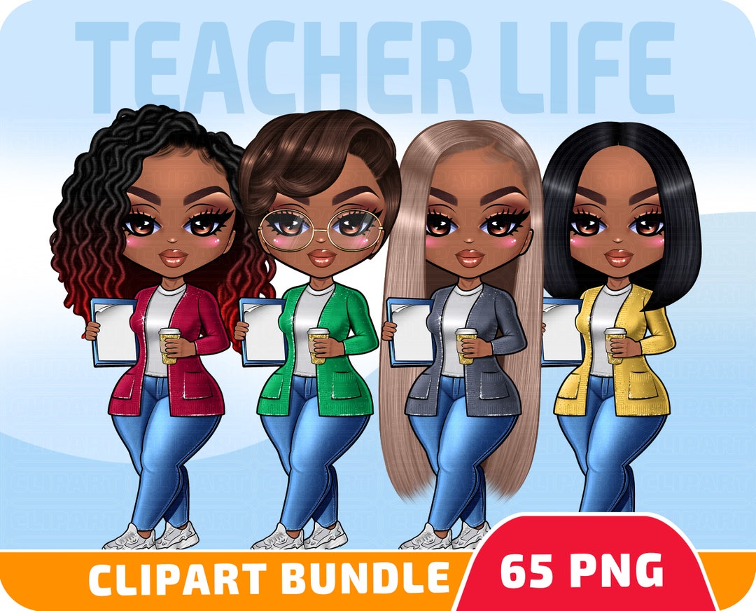 Teacher Clipart Bundle - African American Teacher PNG, Back to School ...