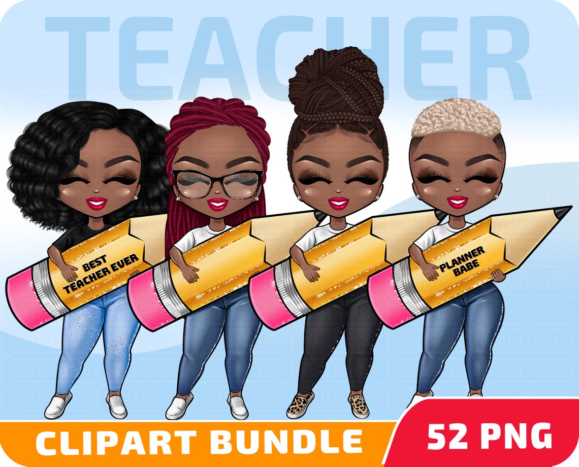 African American Teacher Clipart Bundle - School Clipart, Teacher Life ...