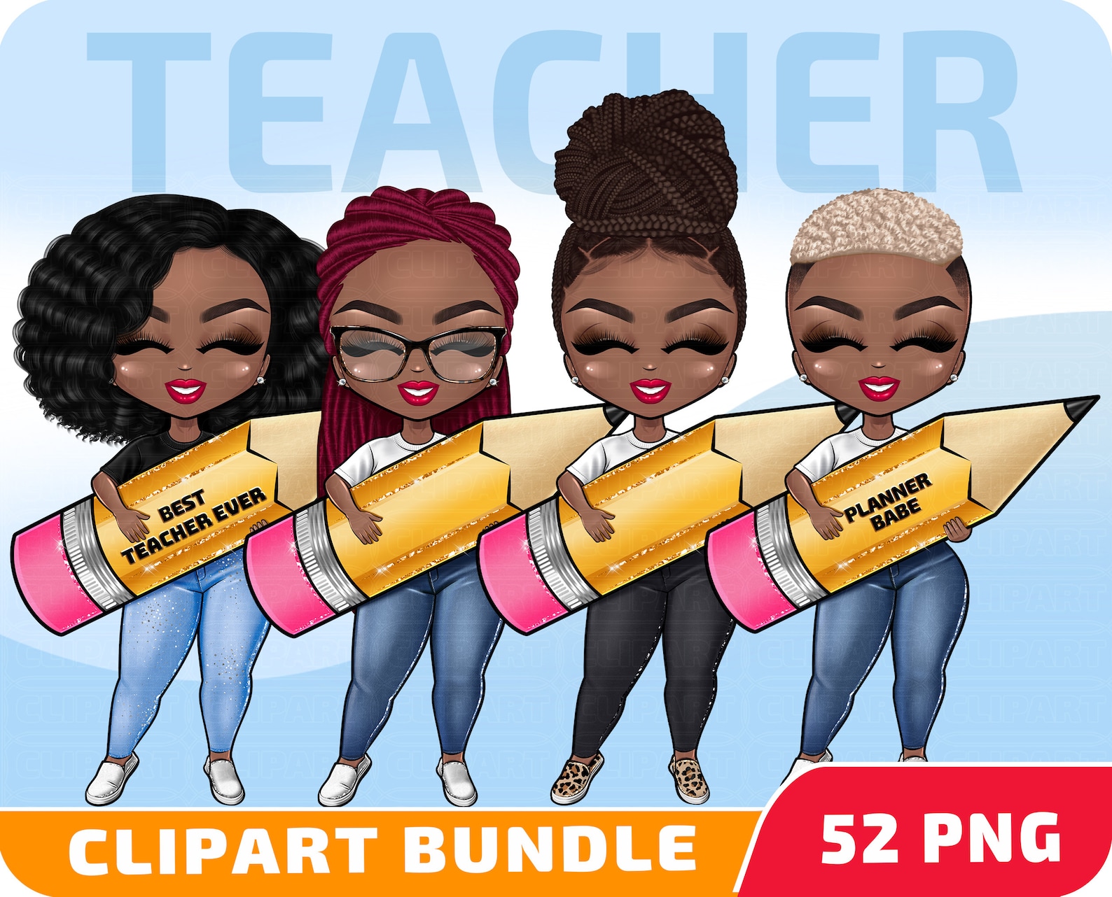 African American Teacher Clipart Bundle - School Clipart, Teacher Life ...