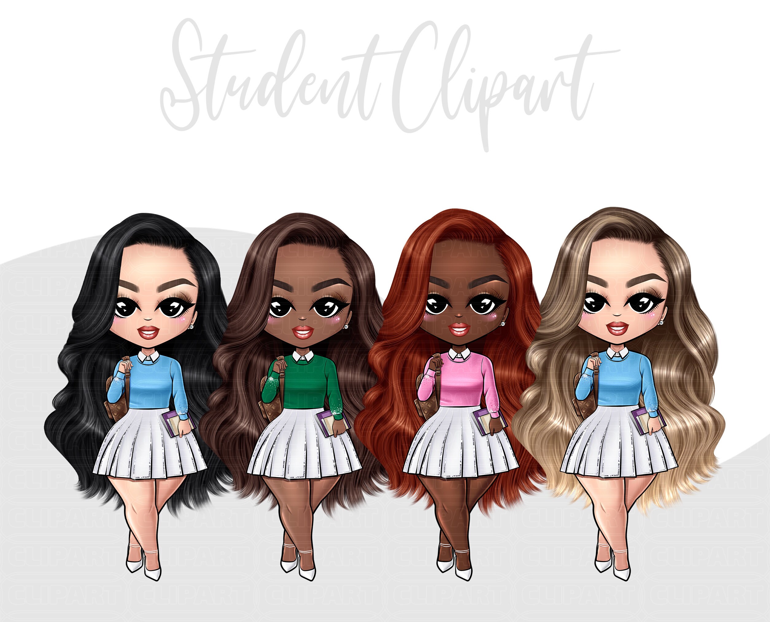 Student Clipart Bundle African American Girl PNG, Back to School PNG ...