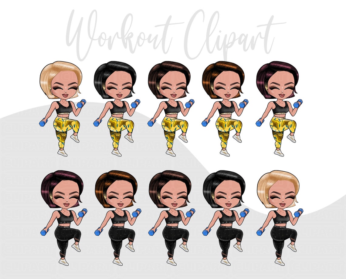 Workout Clipart Bundle Sport Clipart, Fitness Girl PNG, Gym Day ...