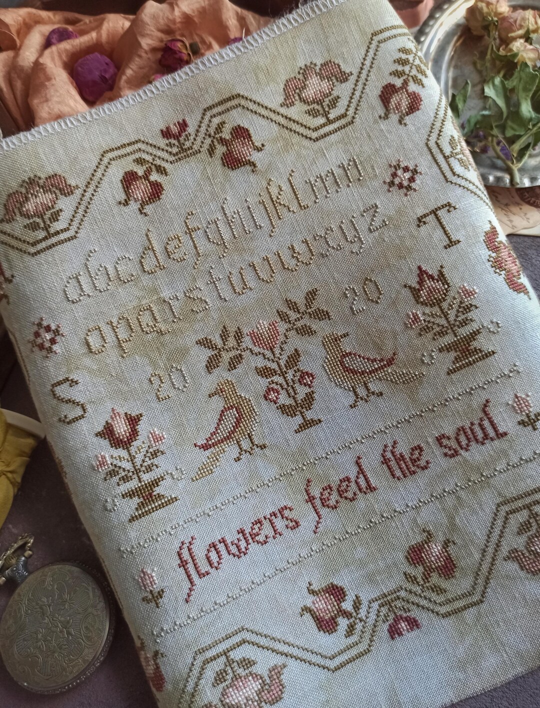 Feed Your Soul Cross Stitch Pattern: Primitive Floral Sampler PDF ...