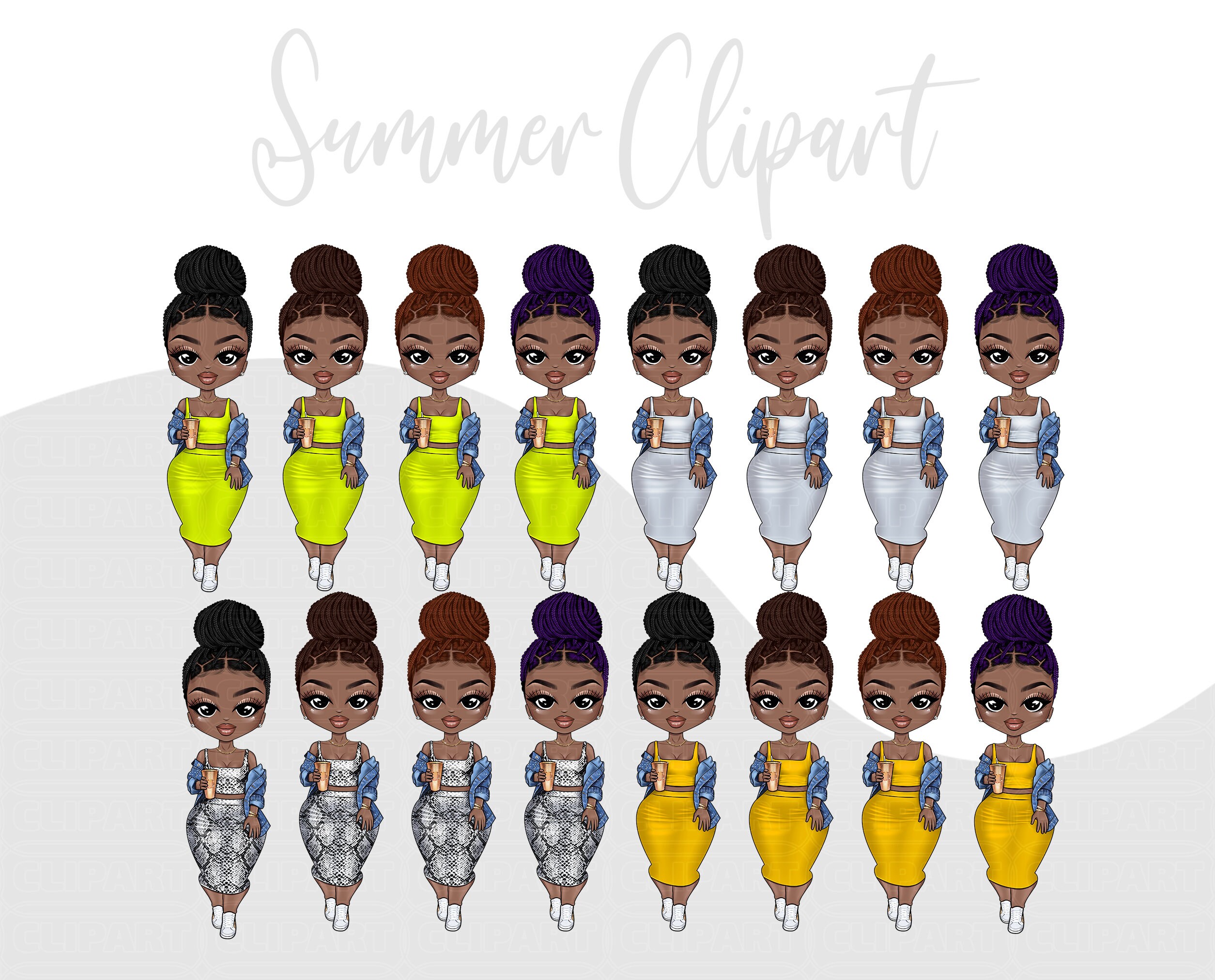 Summer Girl Clipart Bundle African American Fashion Dolls - Etsy